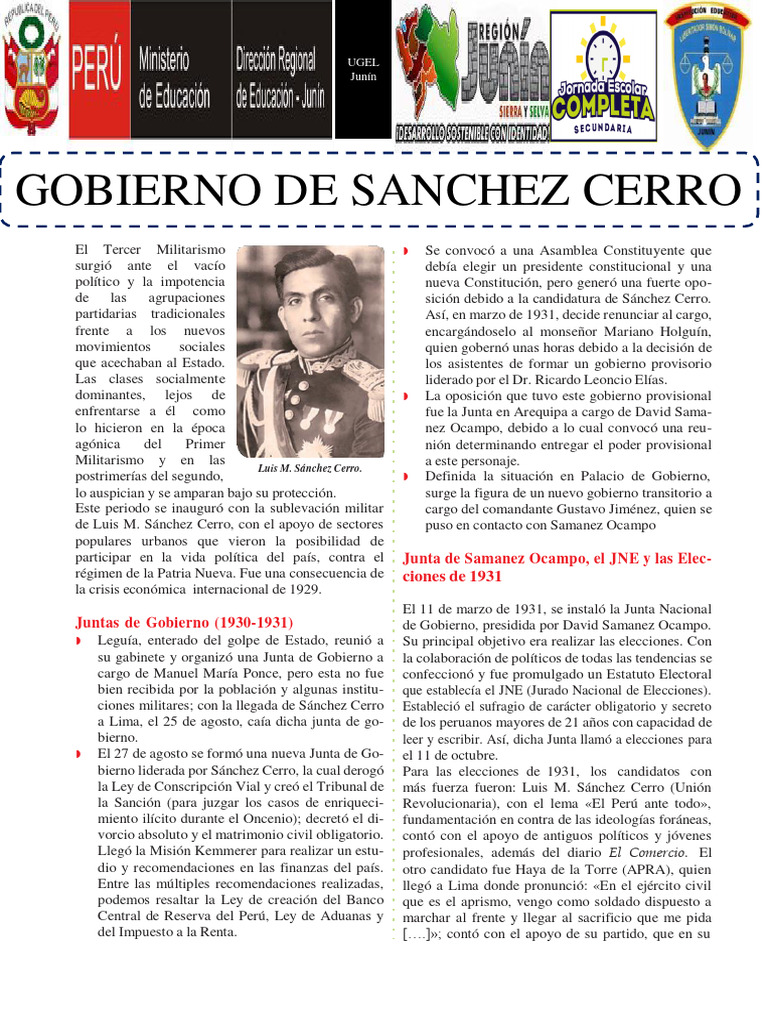 Tercer Militarismo y Gobierno de Sánchez Cerro | PDF | Perú | Gobierno