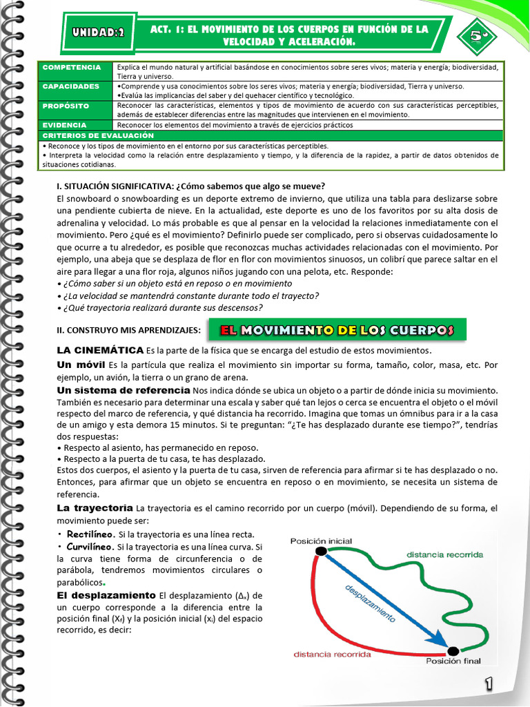 5º Act 1-Cyt-U1 | PDF | Velocidad | Aceleración