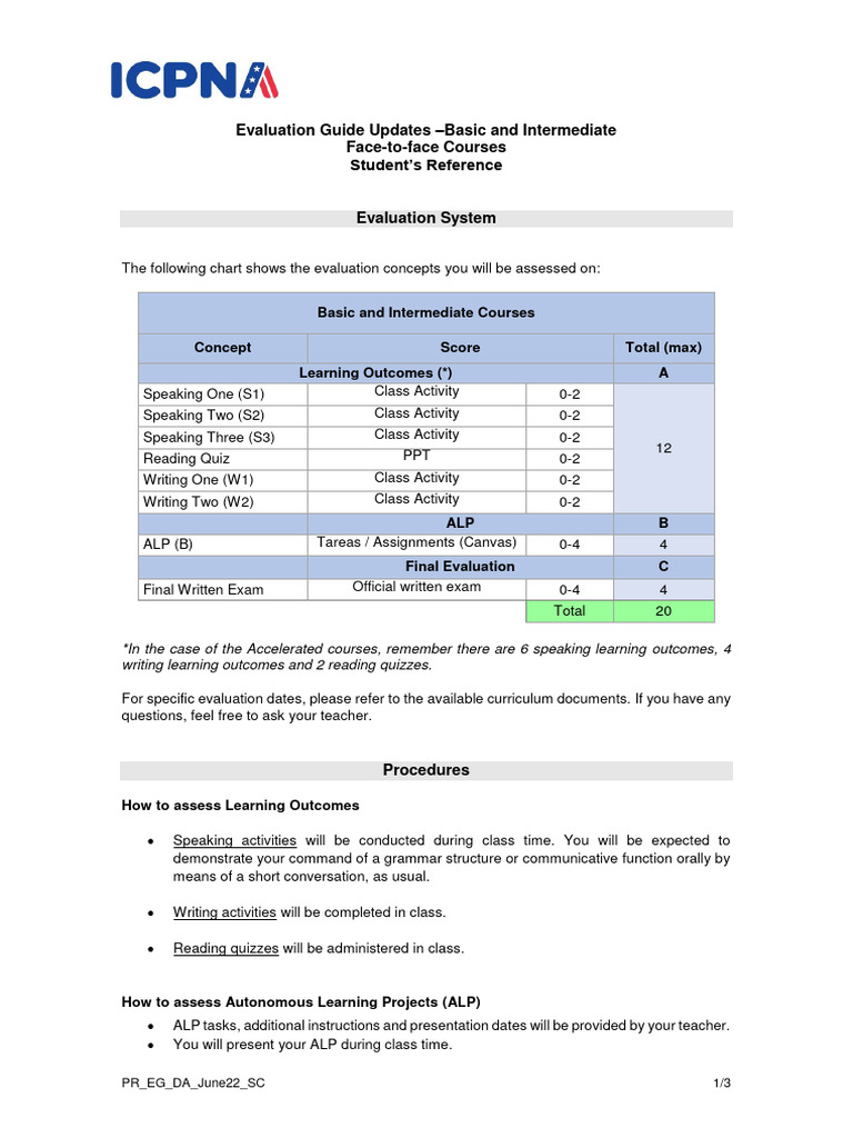 Evaluation Guide - Basic and Intermediate Face-To-Face Courses ...