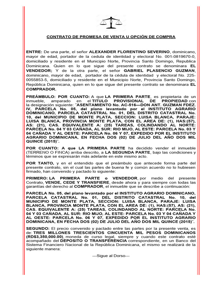 ACTO DE PROMESA DE VENTA luis y gabi | PDF | República Dominicana ACTO DE PROMESA DE VENTA luis y gabi | PDF | República Dominicana