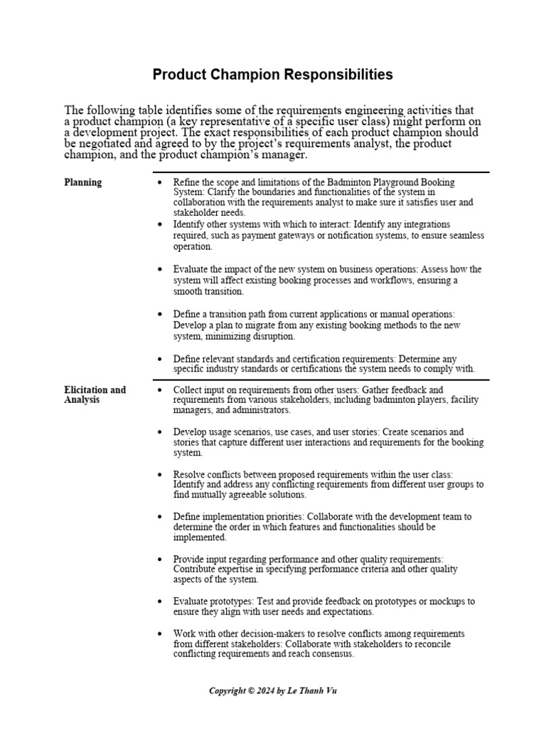 SWR302 - Group 2 - Product Champion Responsibilities | PDF | System ...