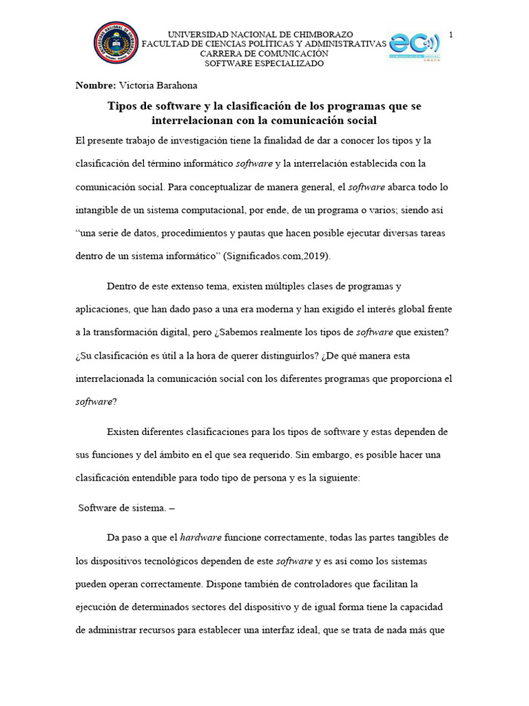 Tipos de Software y La Clasificación de Los Programas Que Se ...