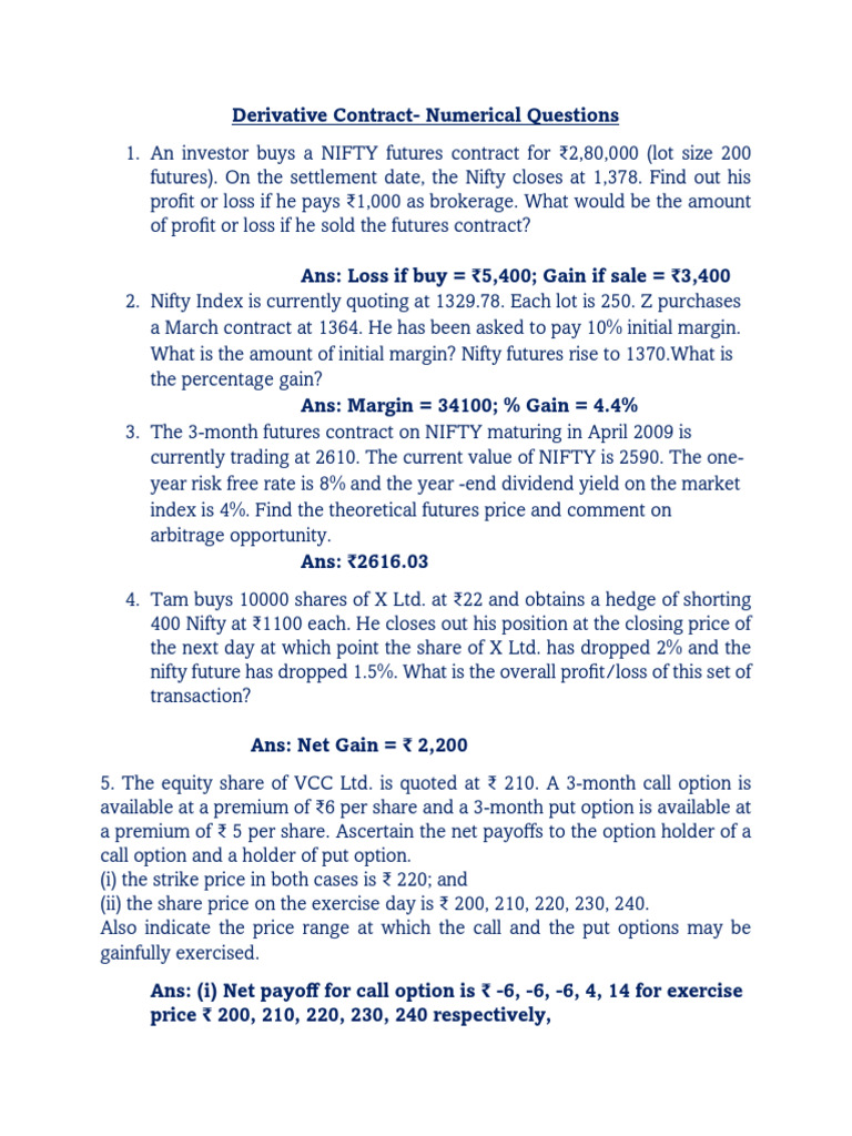 Numerical Questions_Derivative Contract | PDF | Futures Contract ...