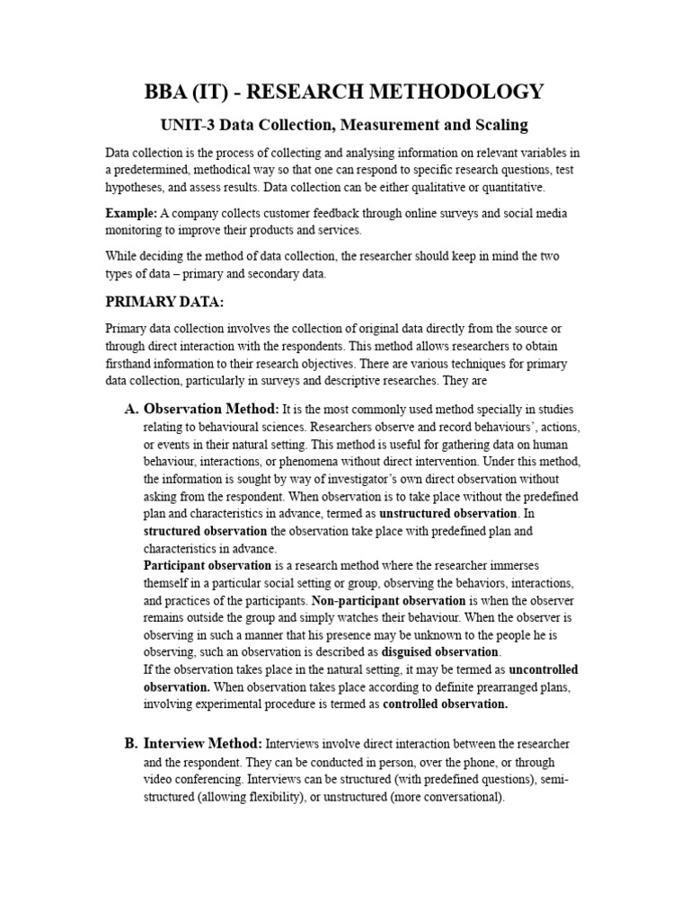 RM NOTES BBA IT | Download Free PDF | Level Of Measurement | Methodology