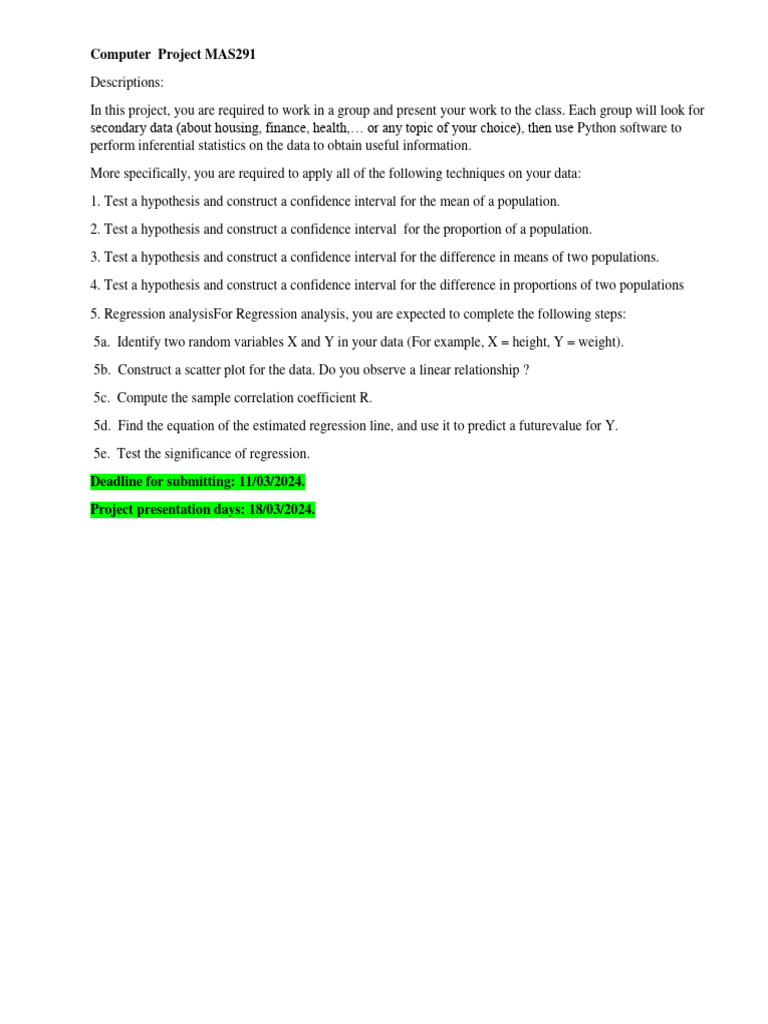 Computer Project Mas291 | PDF