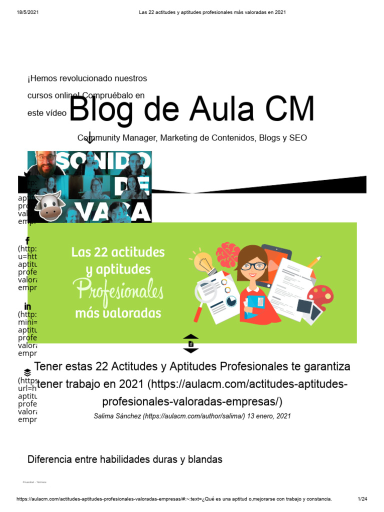 Las 22 actitudes y aptitudes profesionales más valoradas en 2021 | PDF ...