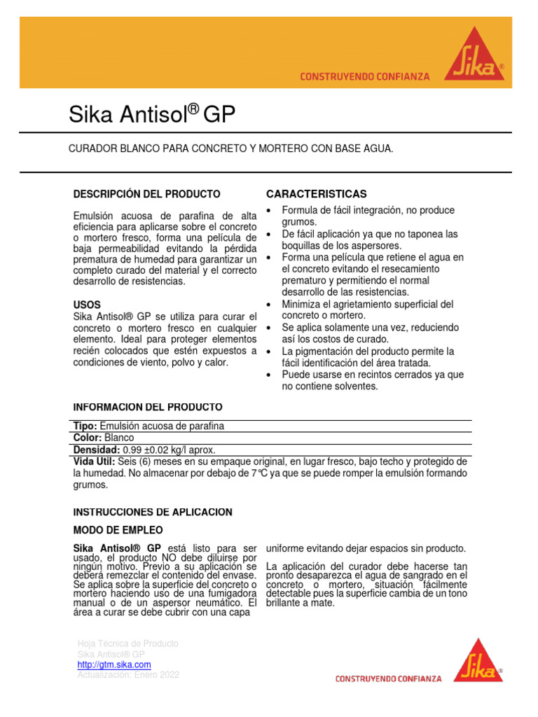 ficha-tecnica-antisol-sika | Descargar gratis PDF | Hormigón | Mortero (Albañilería)