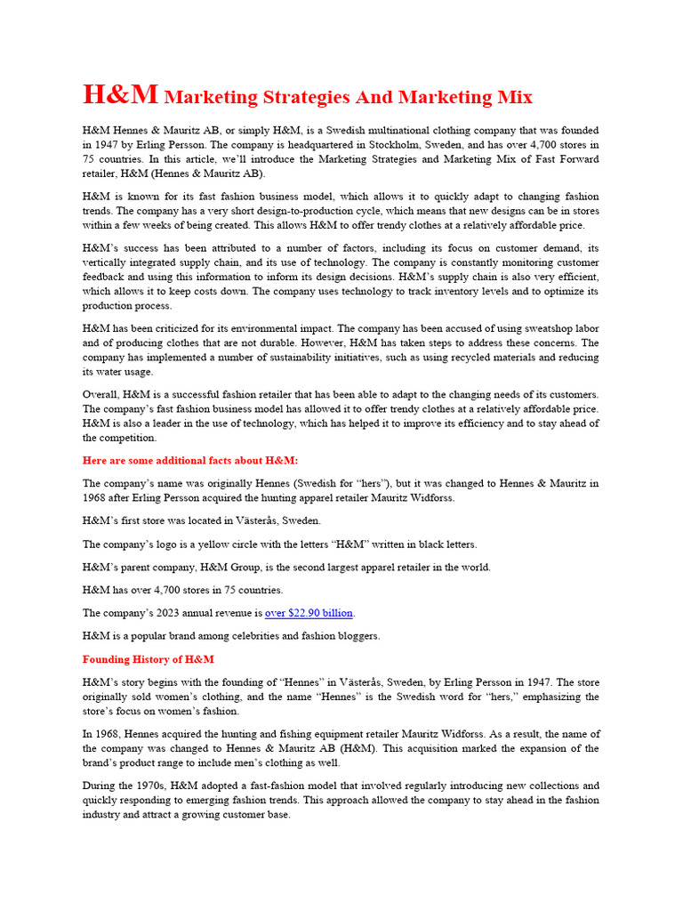 H&M Marketing Strategies Overview | PDF | Brand | Retail