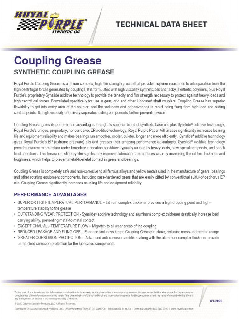 Royal Purple Coupling Grease, PDS, 01Aug2022 | Download Free PDF ...