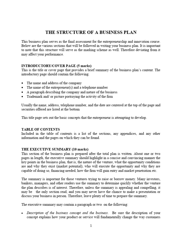 Structure of The Business Plan | PDF | Marketing | Brand