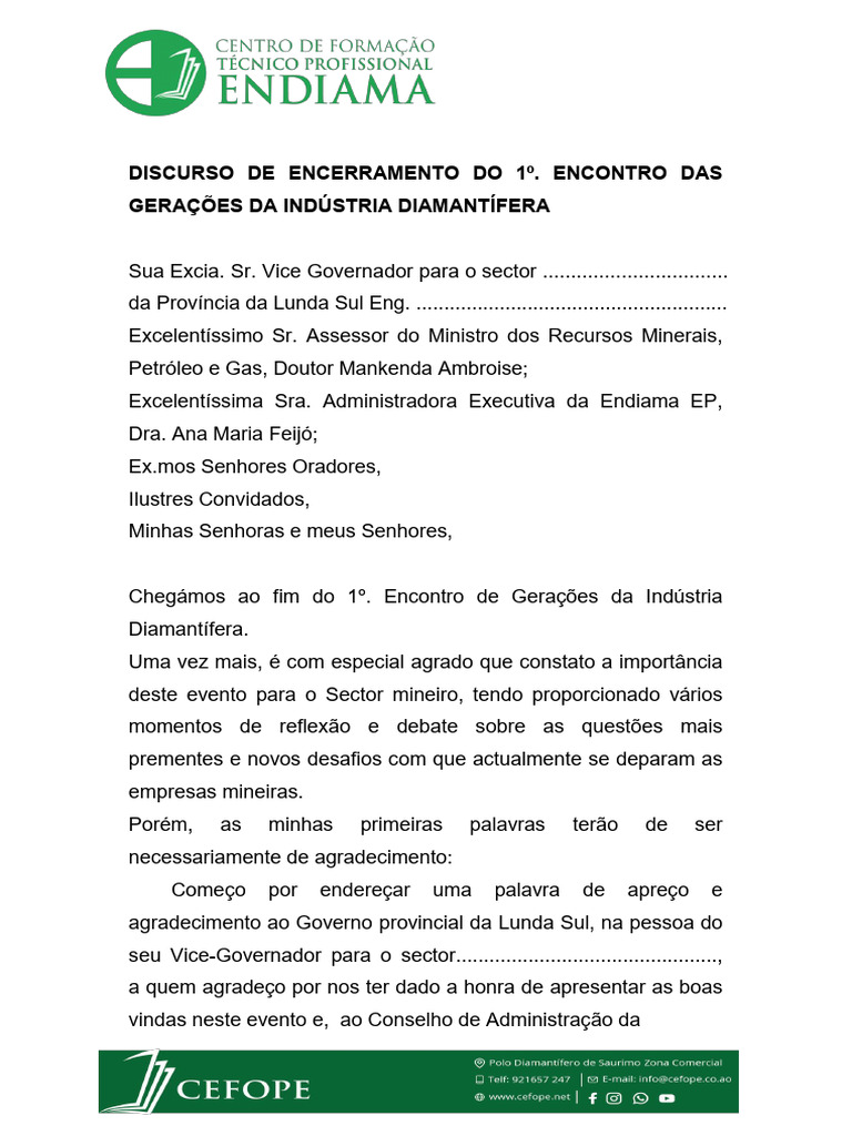 Discurso de Encerramento Do 1º Encontro Das Gid | PDF