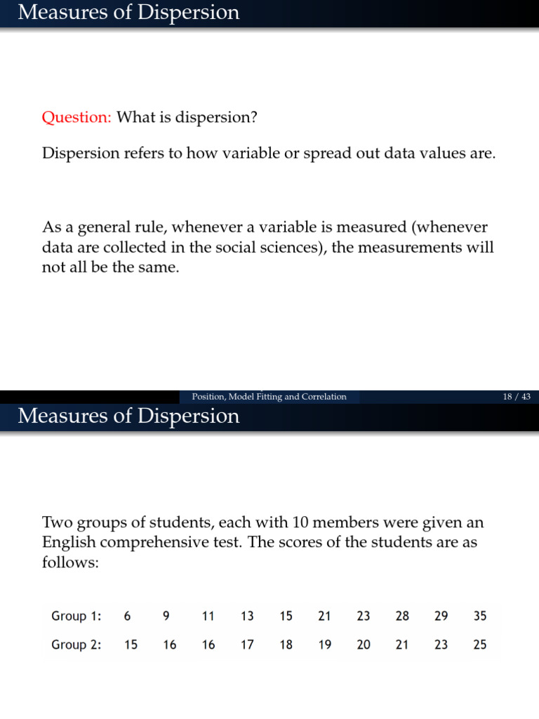 Measures of Dispersion | Download Free PDF | Variance | Standard Deviation