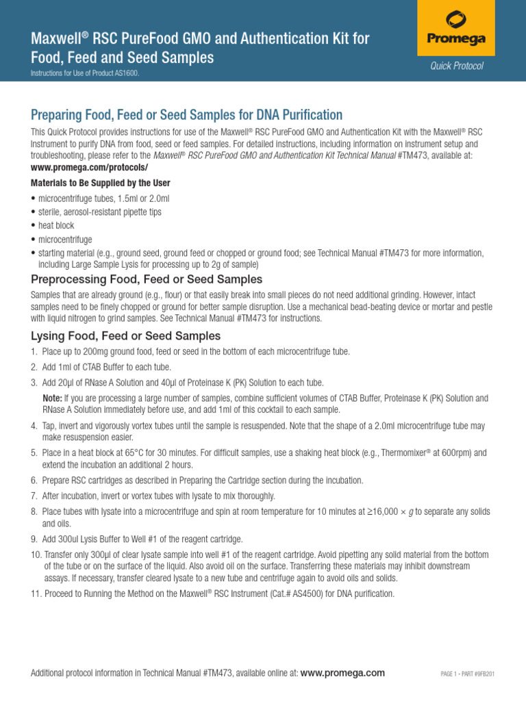 Maxwell® RSC PureFood GMO and Authentication Kit For Food, Feed and ...