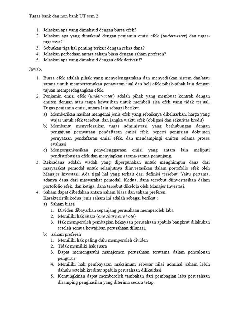 Tugas Bank Dan Non Bank UT Tugas 3 | PDF
