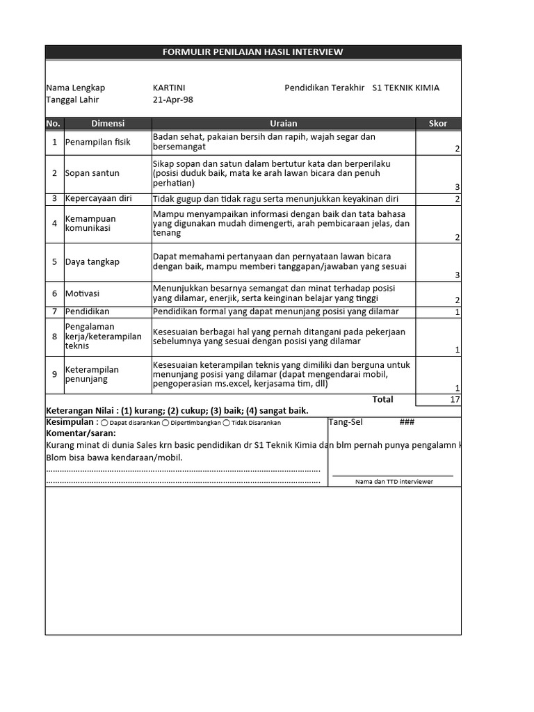 Borang Interview Karyawan Baru (1)-4 | PDF