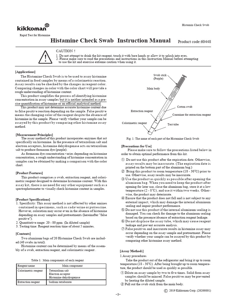 Product Spec - Kikkoman Histamine Swab | Download Free PDF | Assay