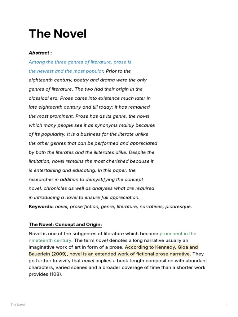 Understanding the Novel: Key Concepts | PDF | Narration | Novels