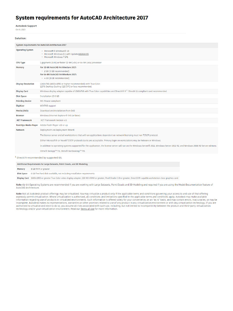 AutoCAD 2017 Computer Minimum Requirements | PDF