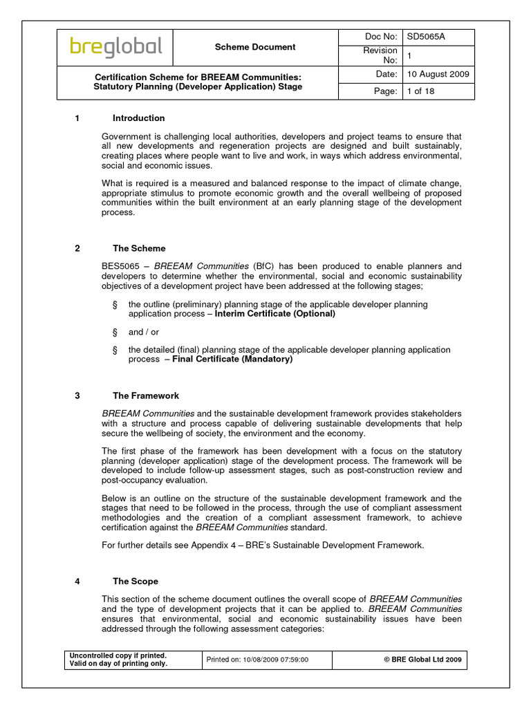 SD5065A - BREEAM Communities Scheme Document | PDF | Audit ...