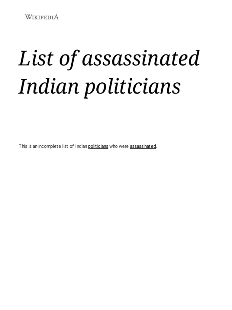 Assassinated Indian Politicians List | PDF | Politics Of India | Punjab