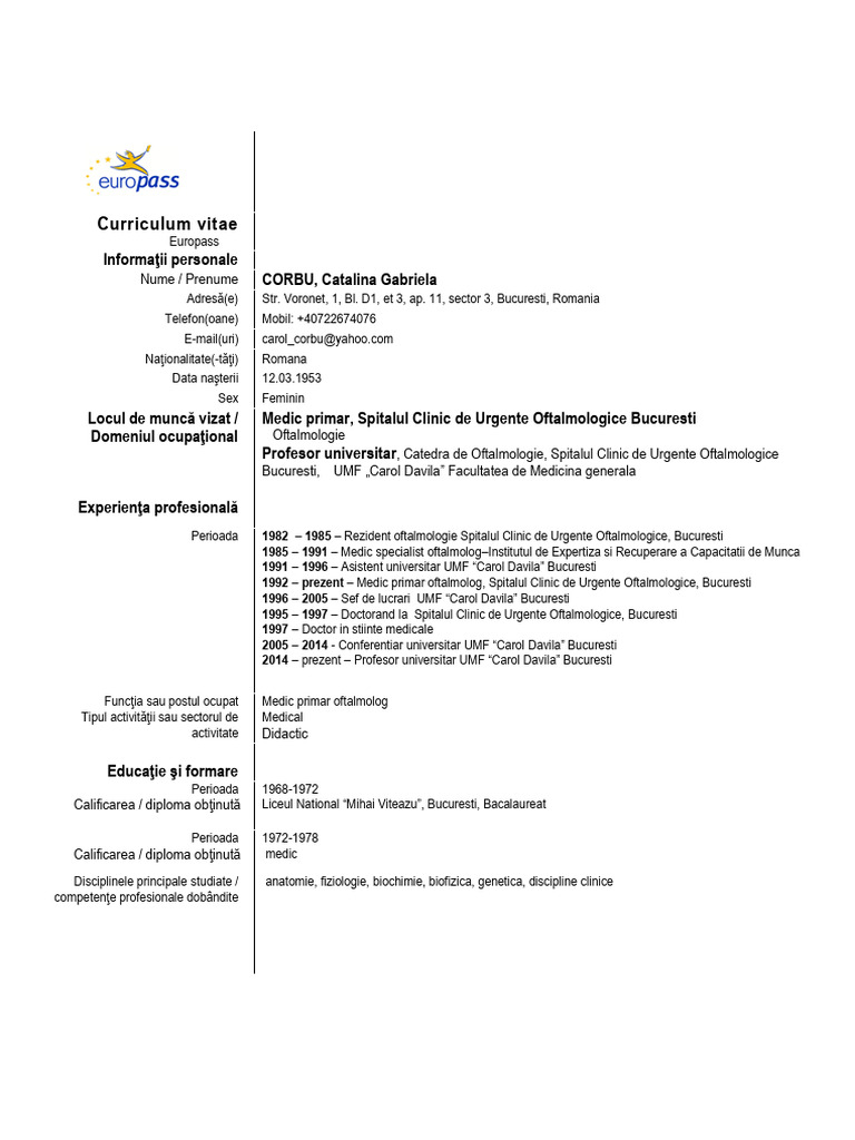 CV.-PROF.DR_.-CORBU-CATALINA | PDF | Glaucoma | Vision