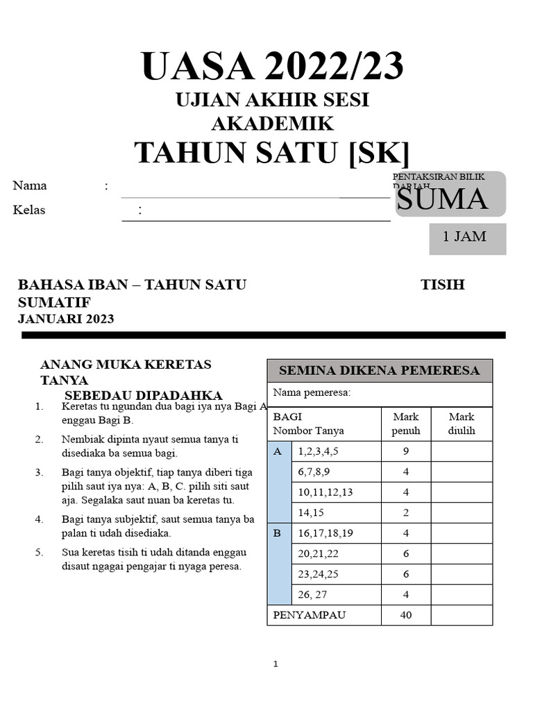 Keretas Peresa Uasa Tahun 1 | PDF