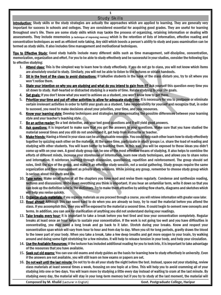 Study Skills | PDF | Study Skills | Memory