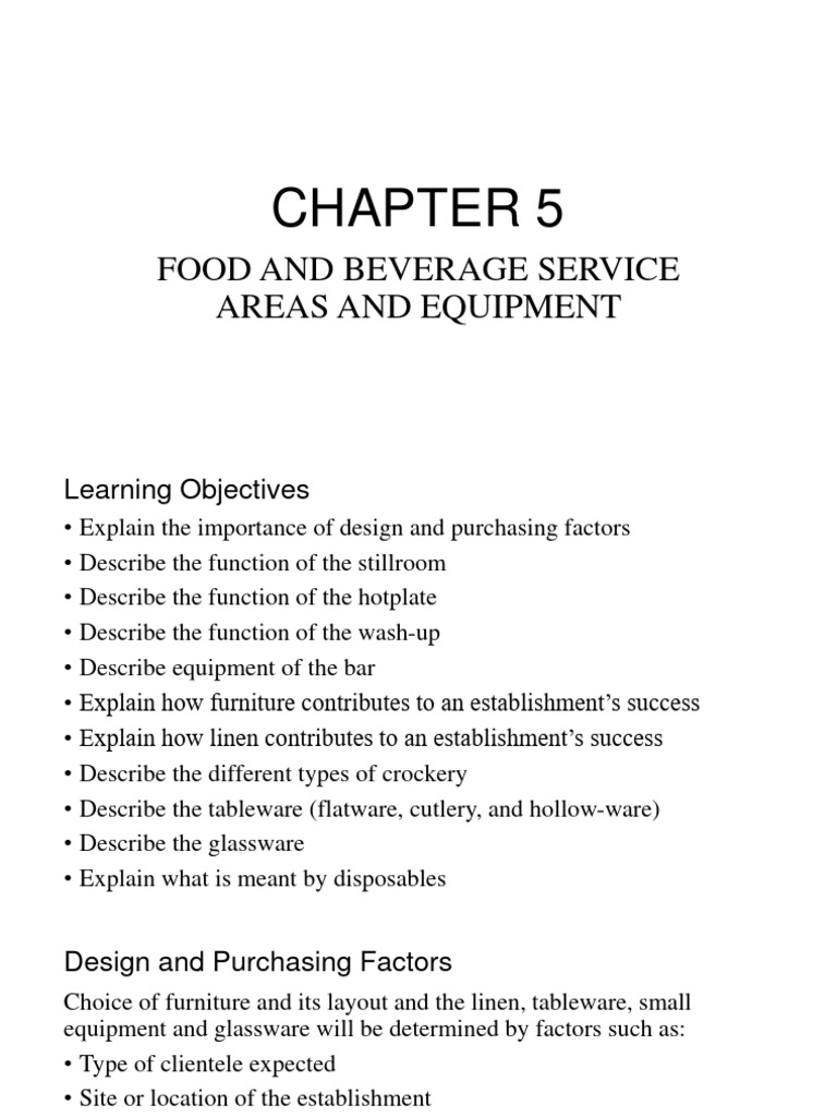 CHAPTER 5 Food and Beverage Areas and Service Equipment | PDF | Tableware