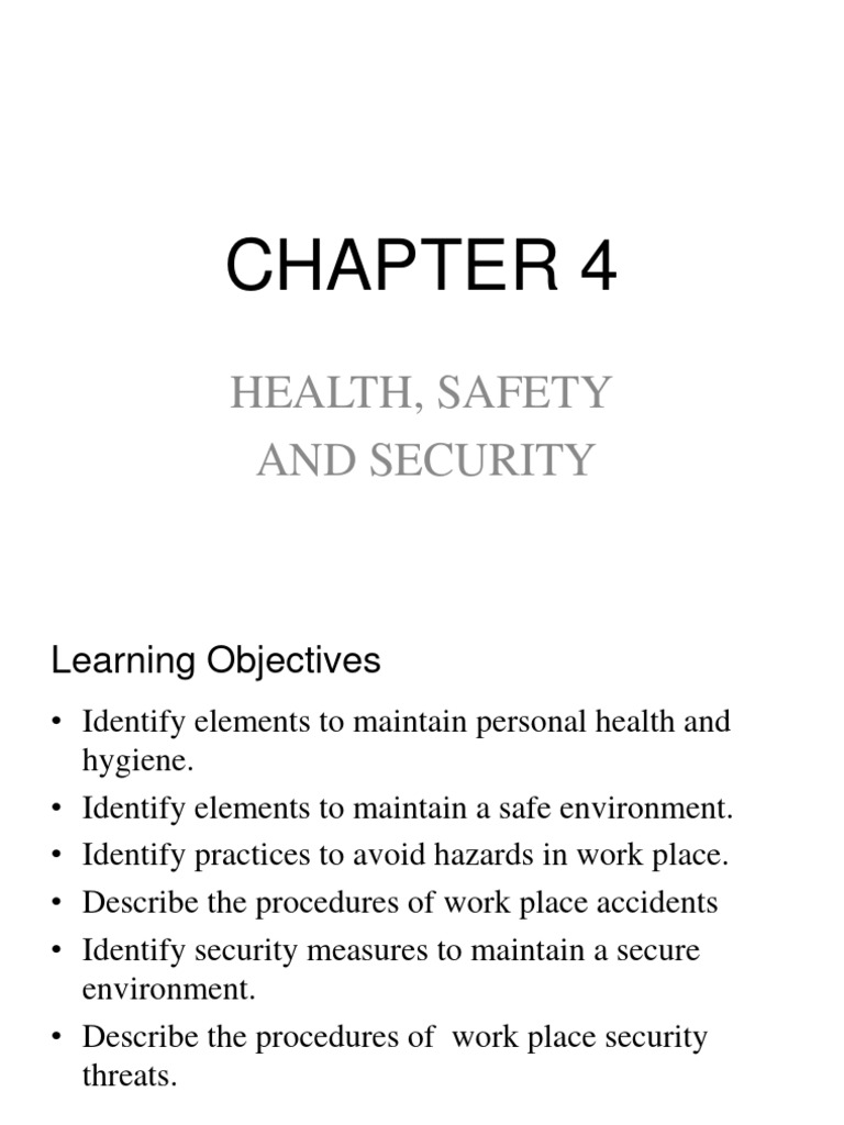 CHAPTER 4 Health, Safety, and Security | PDF | Fire Safety | Fires