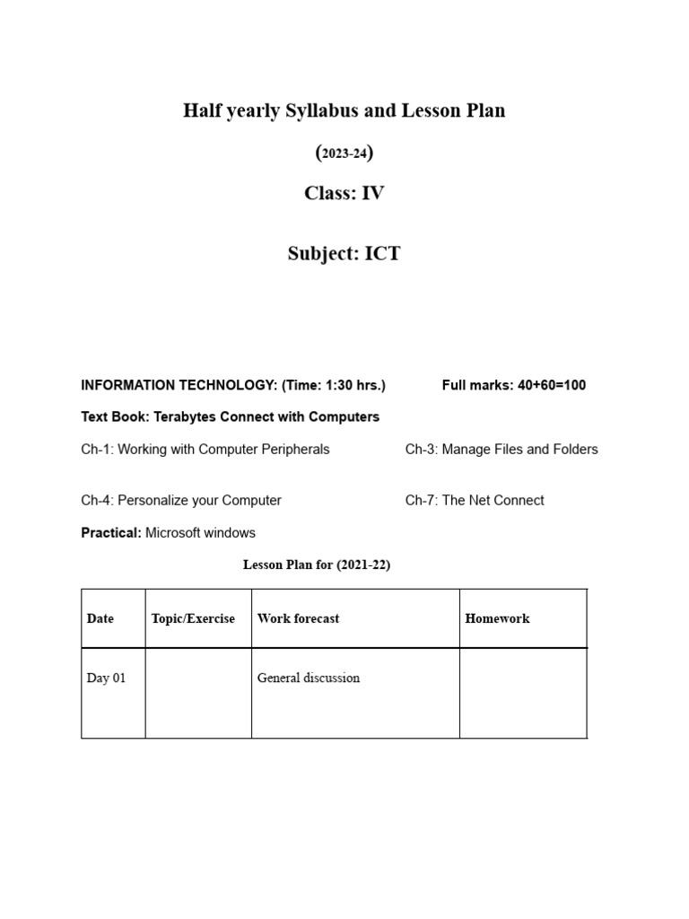 Class - IV, ICT-Syllabus and Lesson Plan | PDF | Computer File | Image ...
