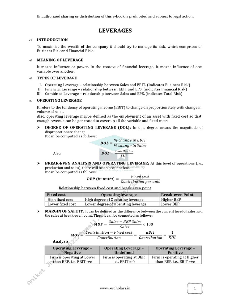 Leverage Analysis Concepts | PDF