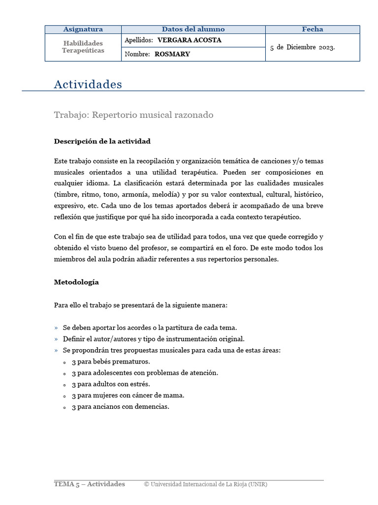 Trabajo Repertorio Musical Razonado | PDF