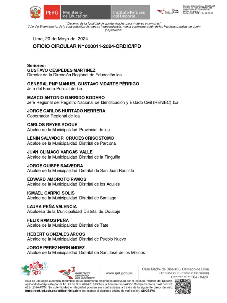 Oficio Circular-000011-2024-Crdic 20 | PDF | Perú