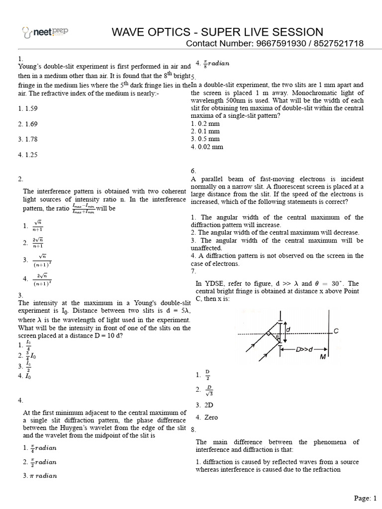 SUPER REVISION - Wave Optics | PDF | Diffraction | Wavelength