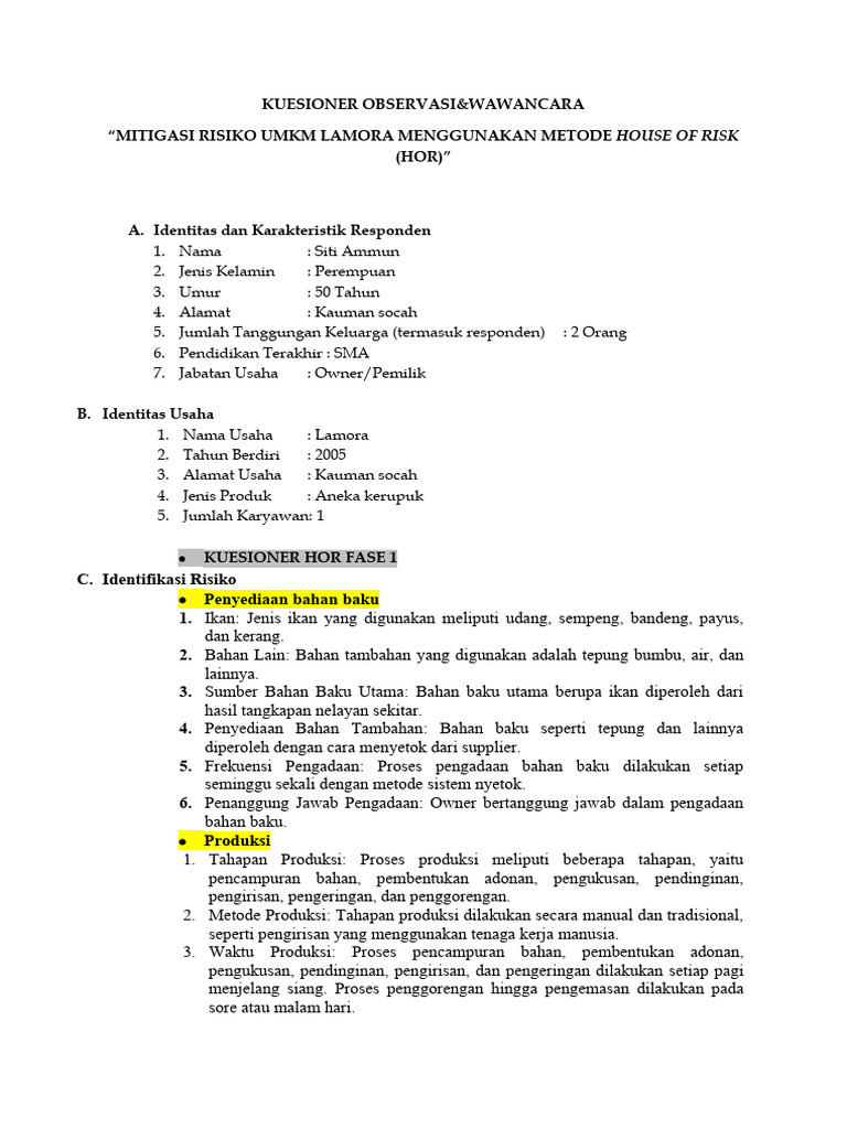 Kuesioner Rania | PDF