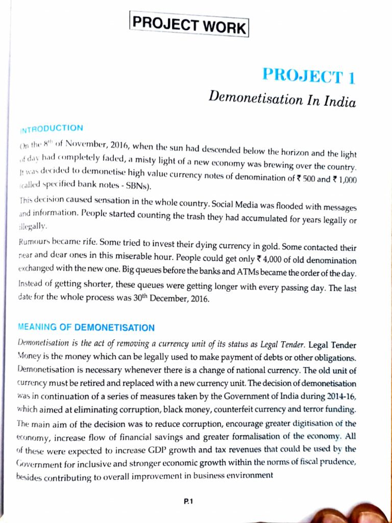 Project On Demonetisation | PDF | Legal Tender | Cash