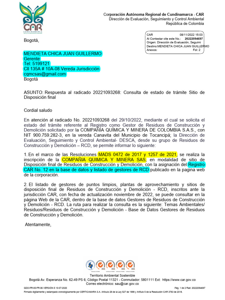 Aceptacion Disposición Final RCD | PDF