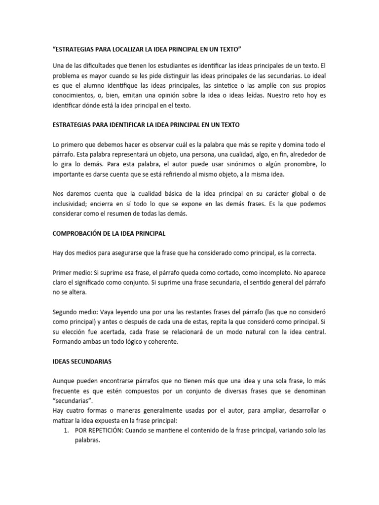 Estrategias para Identificar Ideas Principales | PDF | Pensamiento | Verdad