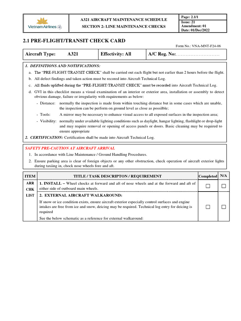 Checklist A321 - Transit Check - R - 01dec22 | PDF | Water | Tire