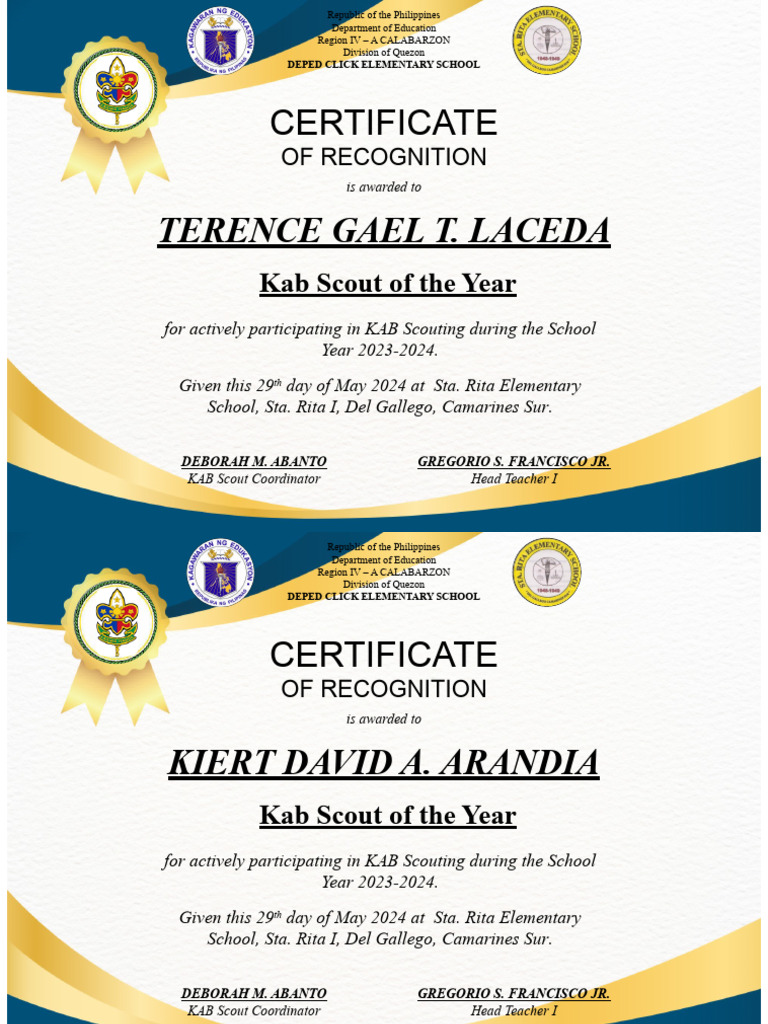 Kab Scouts Cert of Recognition - PPTX (Autosaved) | PDF | Government ...