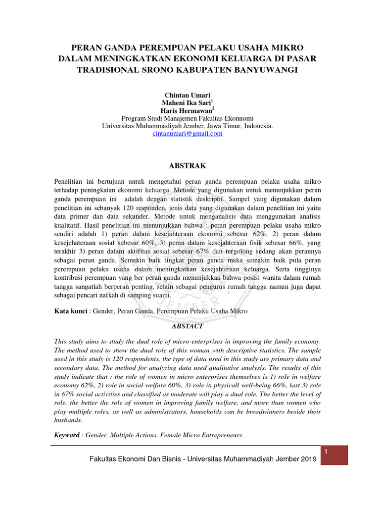 Peran Ganda Perempuan Pelaku Usaha Mikro Dalam Meningkatkan Ekonomi Keluarga Di Pasar ...