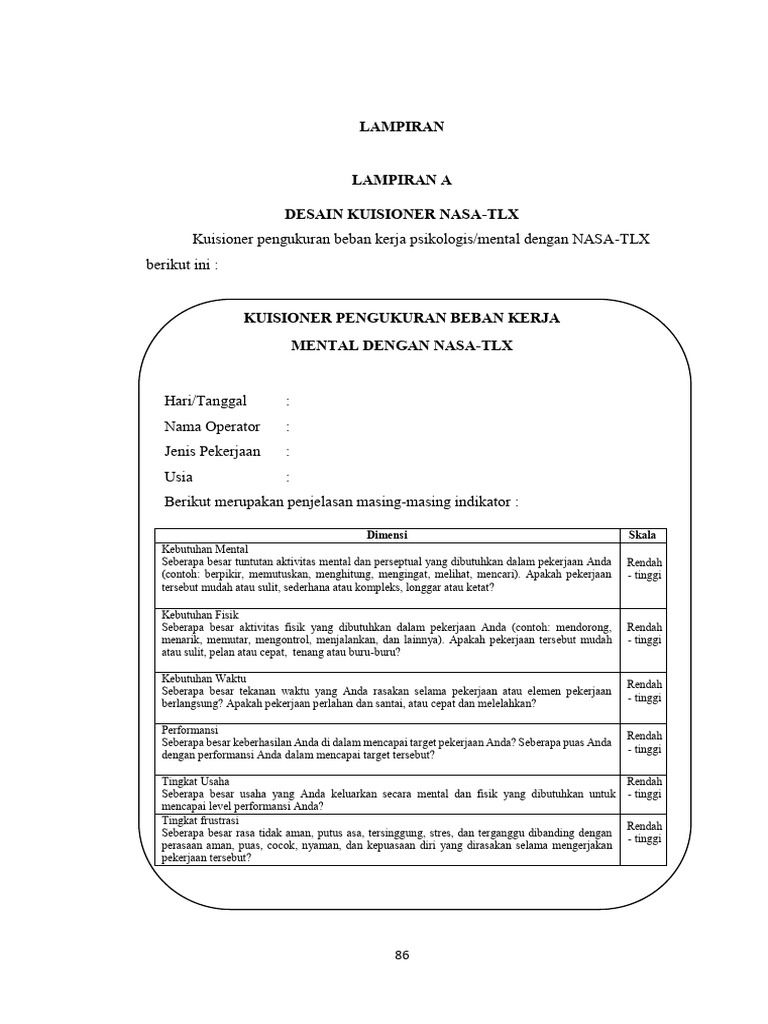 Kuesionar Nasa TLX | PDF