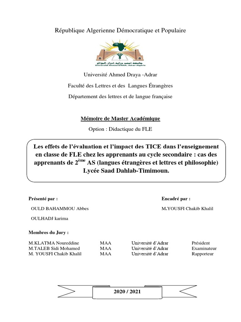 Les Effets de L'évaluation Et L'impact Des TICE Dans L'enseignement en ...