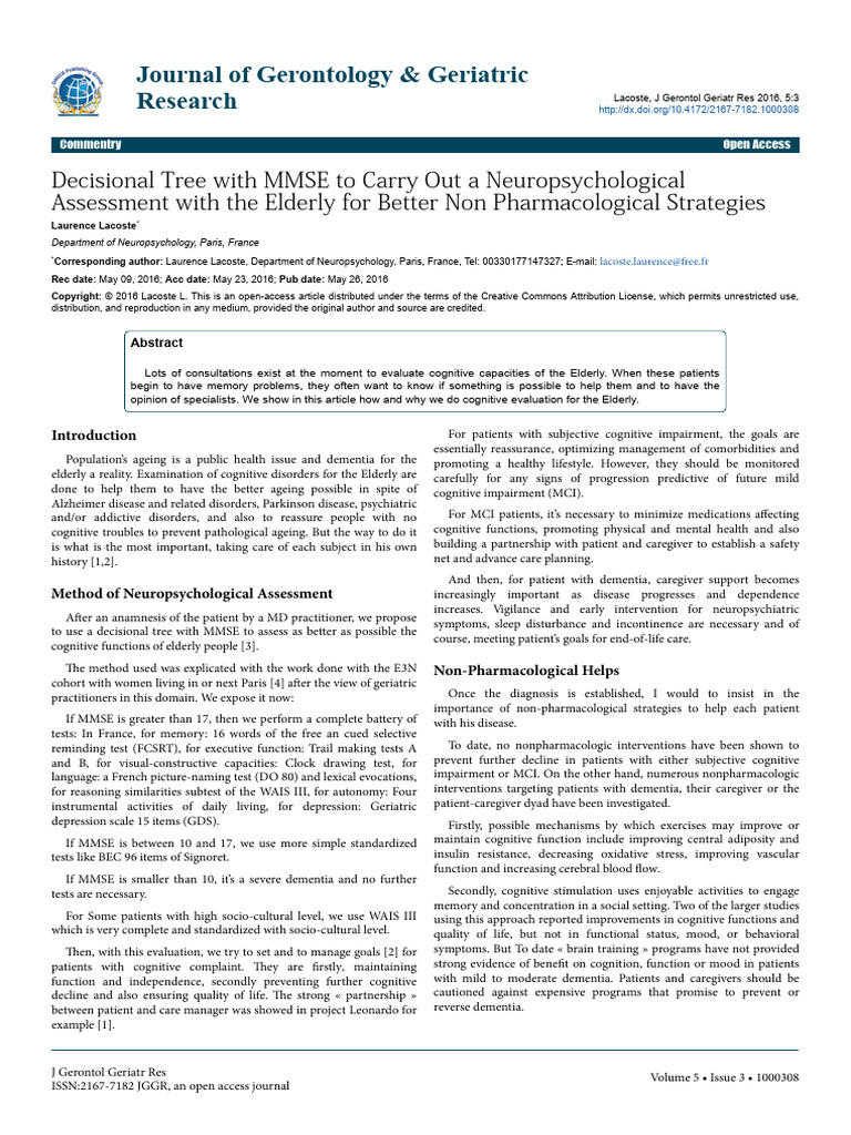 Decisional Tree With MMSE To Carry Out A Neuropsychological Assessment ...