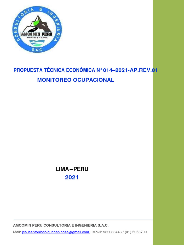 Cotizacion 014-2021 - Monitoreo Ocupacional Rev.01 | PDF | Perú