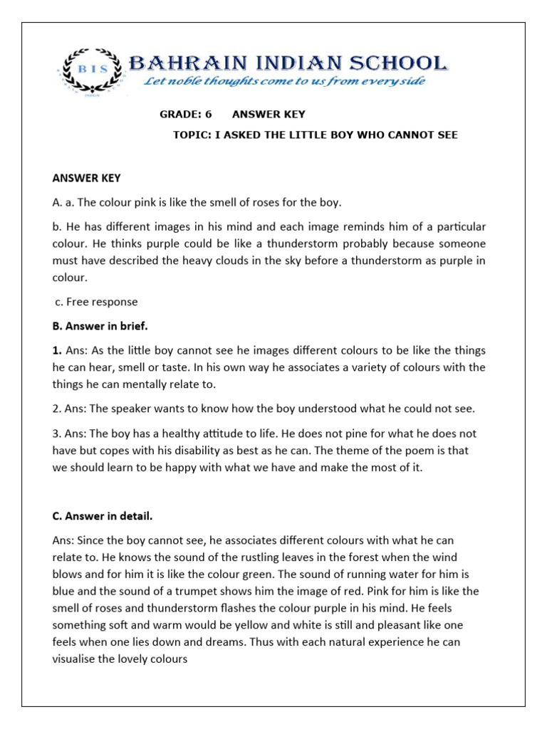 I ASKED THE LITTLE BOY WHO CANNOT SEE-ANSWER KEY (3) | PDF