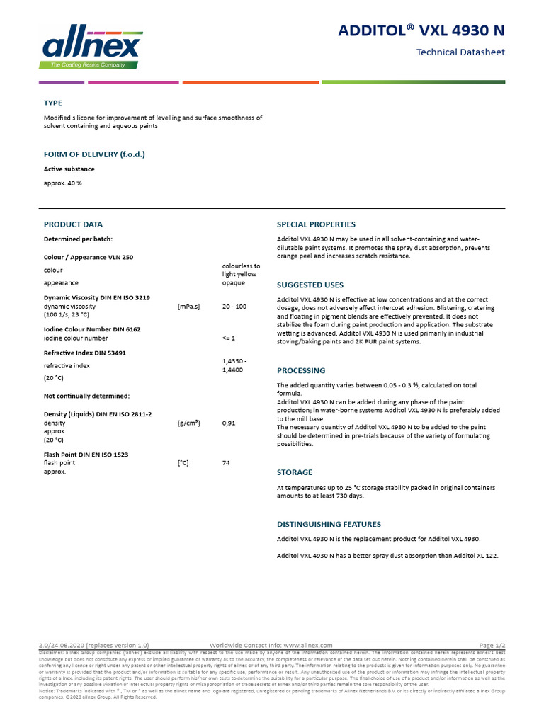 Additol VXL 4930 N en A4 | PDF | Paint | Applied And Interdisciplinary ...