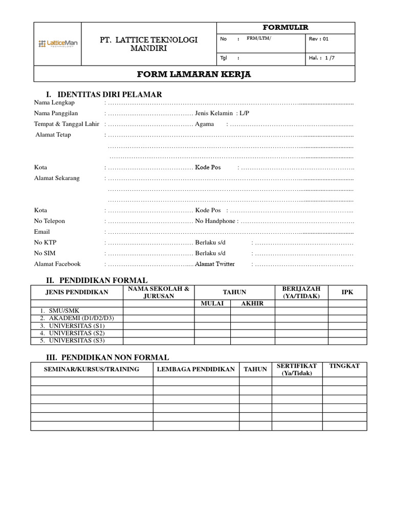 Lattice Form Lamaran Kerja v2 | PDF
