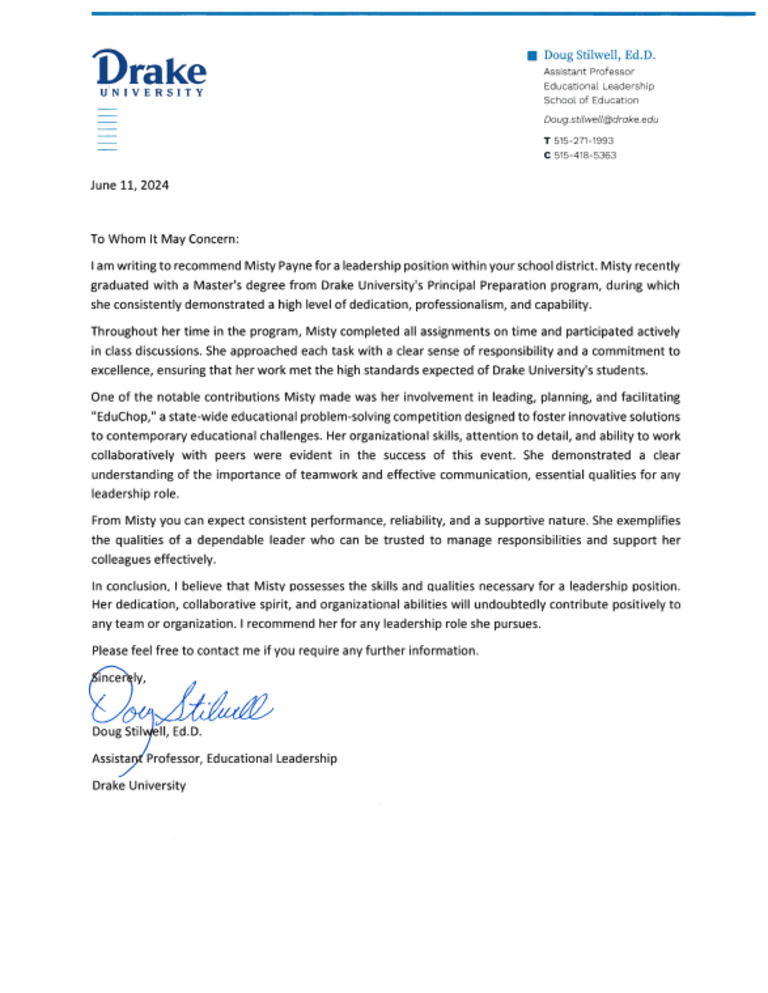 Misty Payne Letter of Recommendation - Doug | PDF