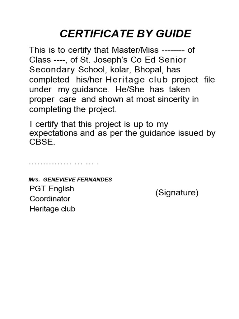 Heritage Club Project Certificate | PDF